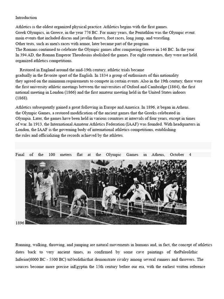History of Athletics and Olympic Games | PDF | Track And Field | Games ...