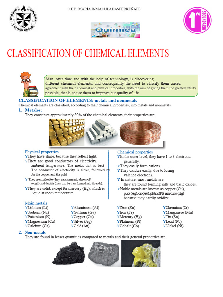 1st SEC - CLASSIFICATION OF CHEMICAL ELEMENTS | PDF | Metals | Physical Chemistry