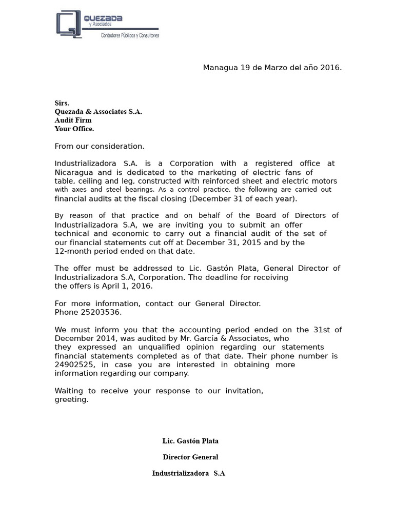 Invitation Letter | PDF | Audit | Internal Control