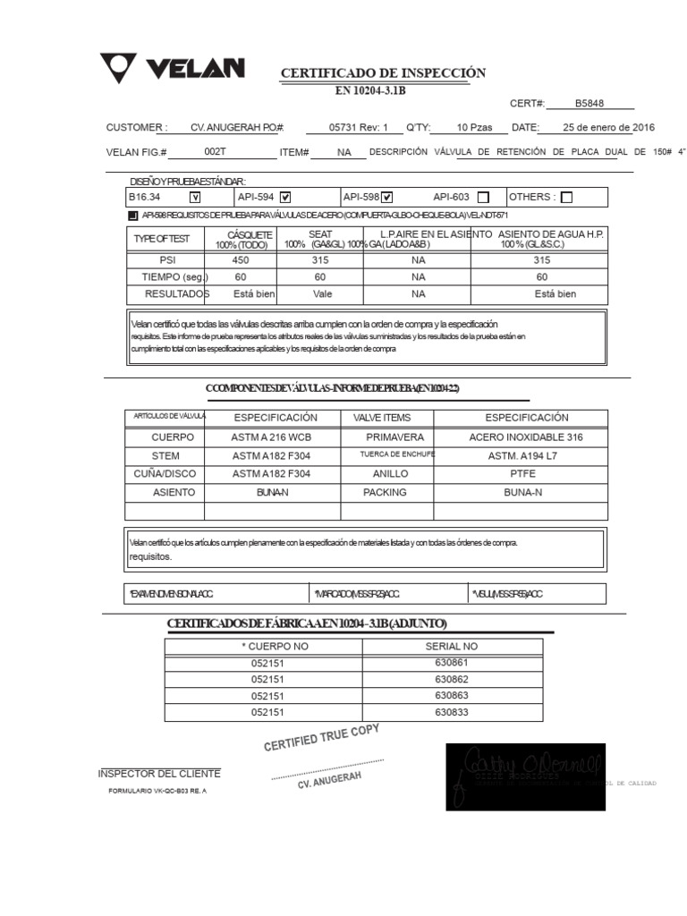 Belman Wafers de Comprobación Velan | PDF