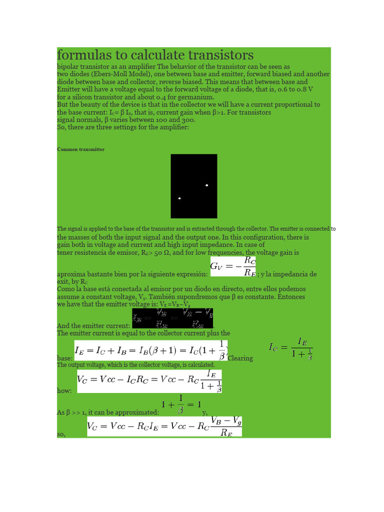 Formulas To Calculate Transistors | PDF | Bipolar Junction Transistor | Transistor