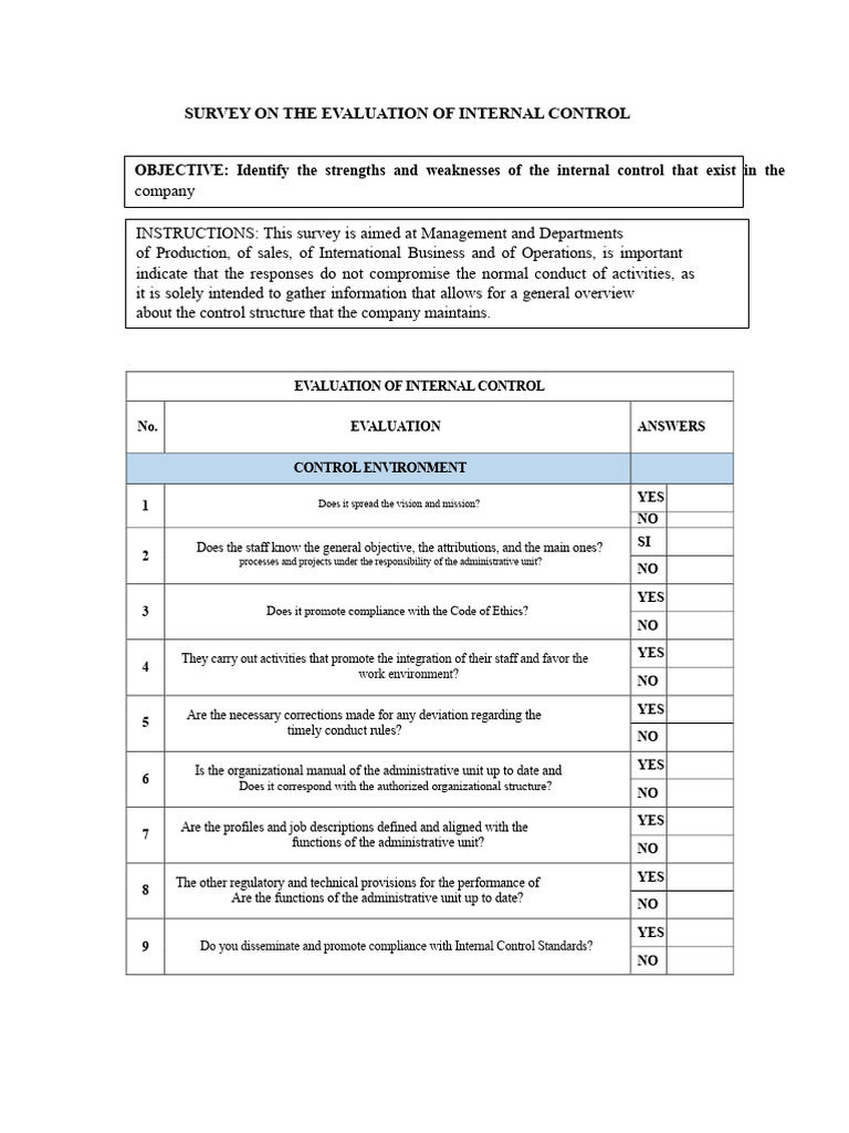 Internal Control Survey | PDF | Internal Control | Risk