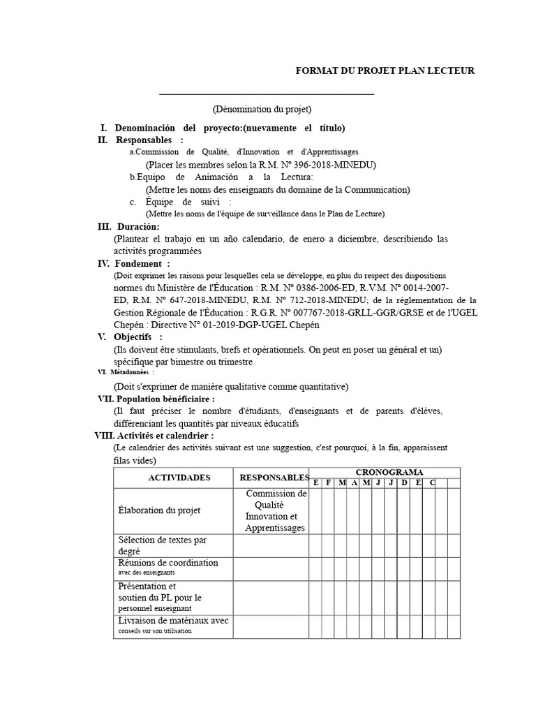 Projet de Plan Lecteur Éducatif 2023 | PDF
