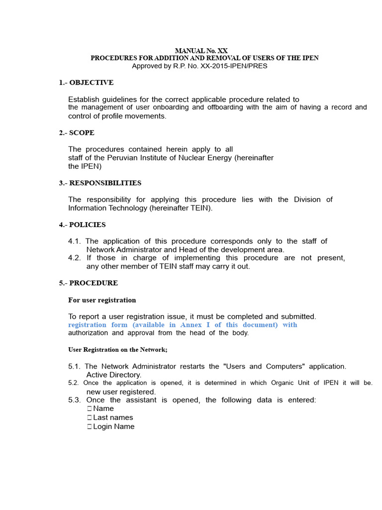 User Onboarding and Offboarding Procedures in The Ipen Network | PDF ...