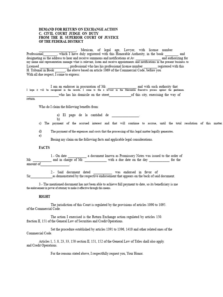 Return Action Change Demand | PDF | Lawsuit | Common Law
