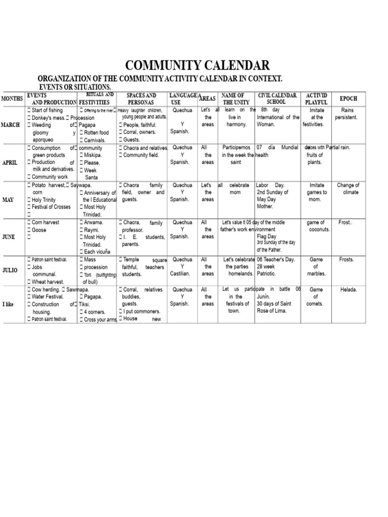 COMMUNITY CALENDAR | PDF
