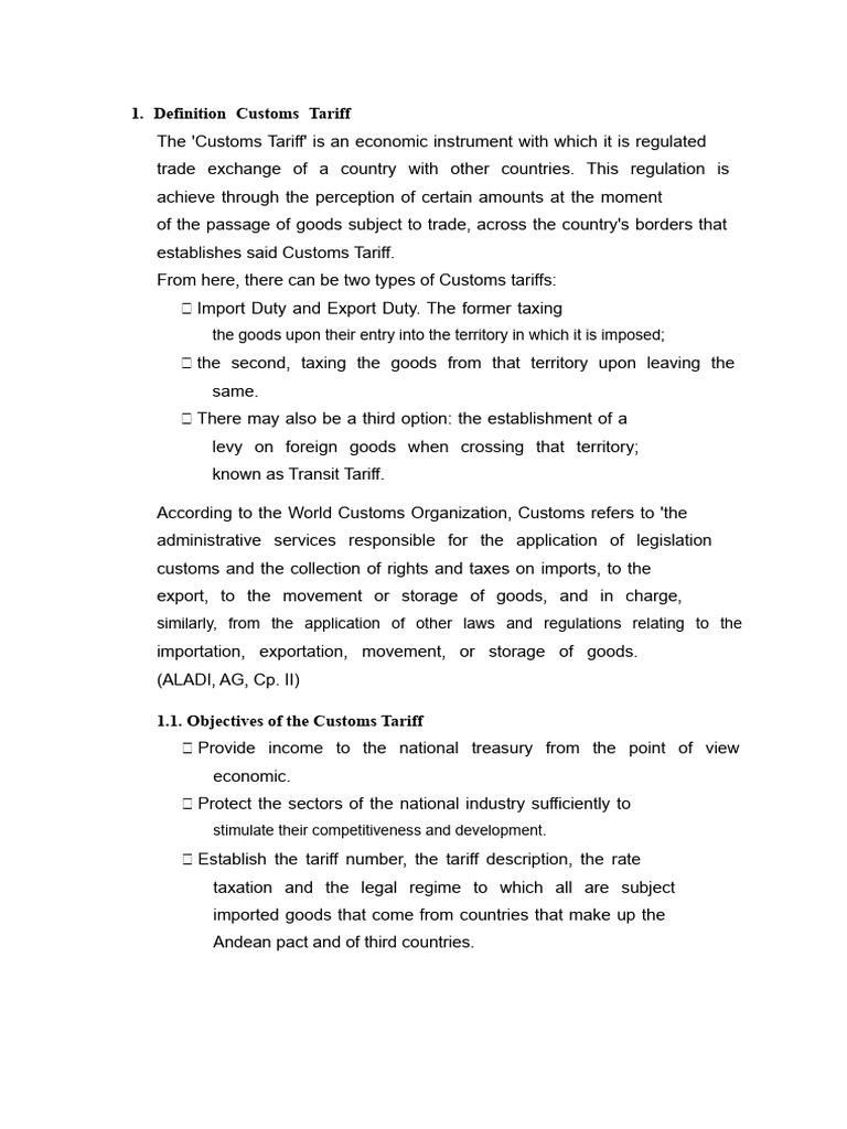 Definition Customs Tariff | PDF | Customs | Taxes