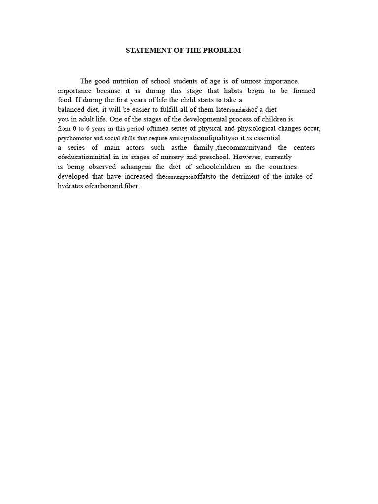 Statement of The Problem | PDF | Diet (Nutrition) | Diet & Nutrition