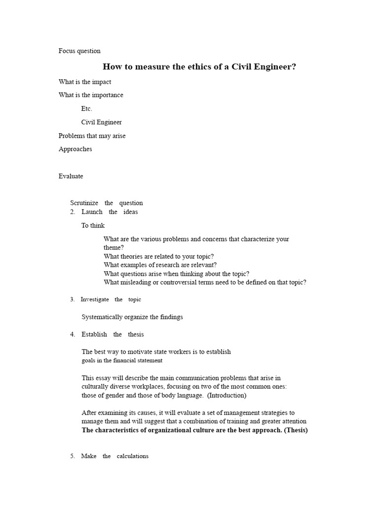 Focus Question - Ideas For Essay | PDF | Essays | Relevance
