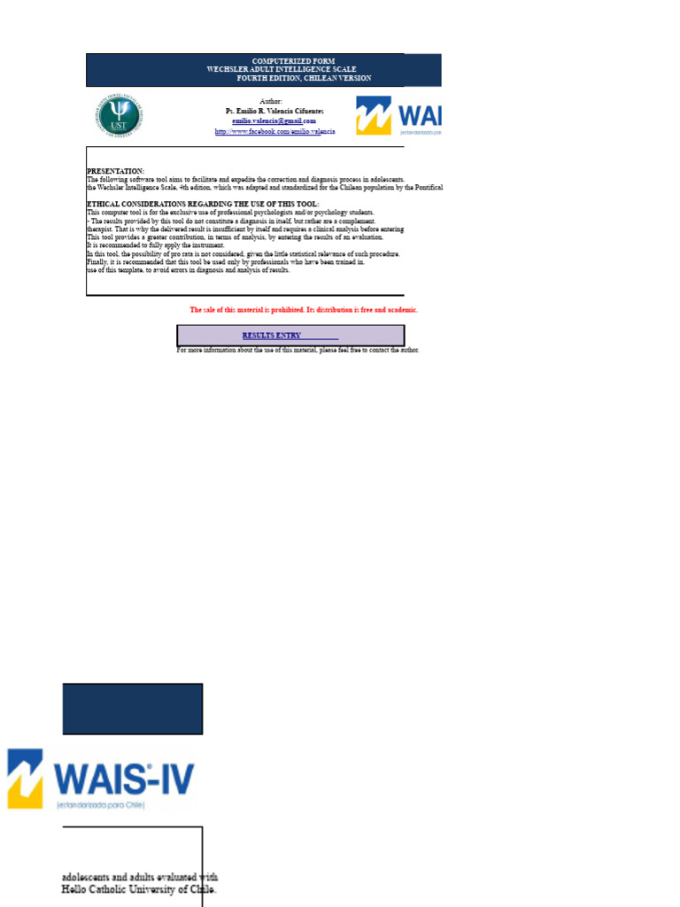 WAIS-IV Chilean Version Software Tool | PDF | Cognition | Cognitive ...