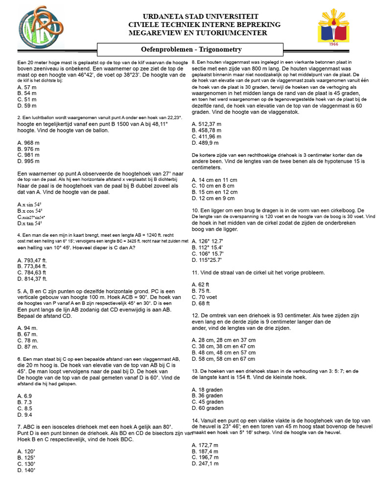 Ucu Trigonometrie Oefeningsproblemen | PDF