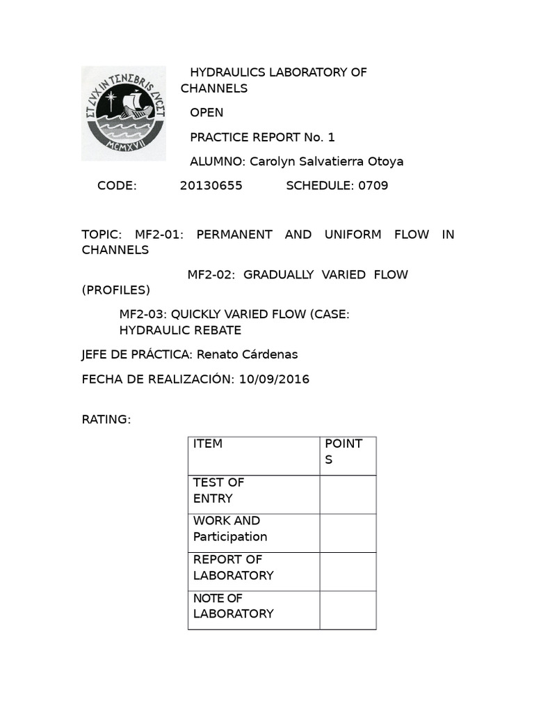 Hydraulics Lab Report: Flow Analysis | PDF | Dynamics (Mechanics ...