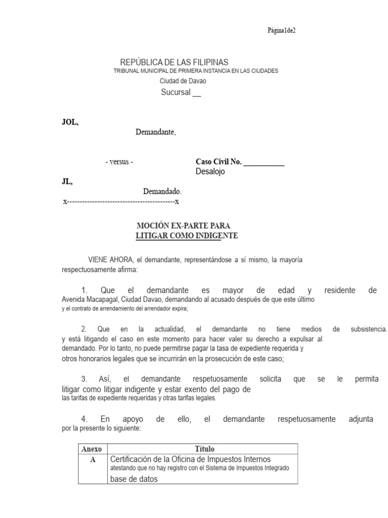 Moción para Litigar Como Indigente | PDF | Justicia | Crimen y violencia