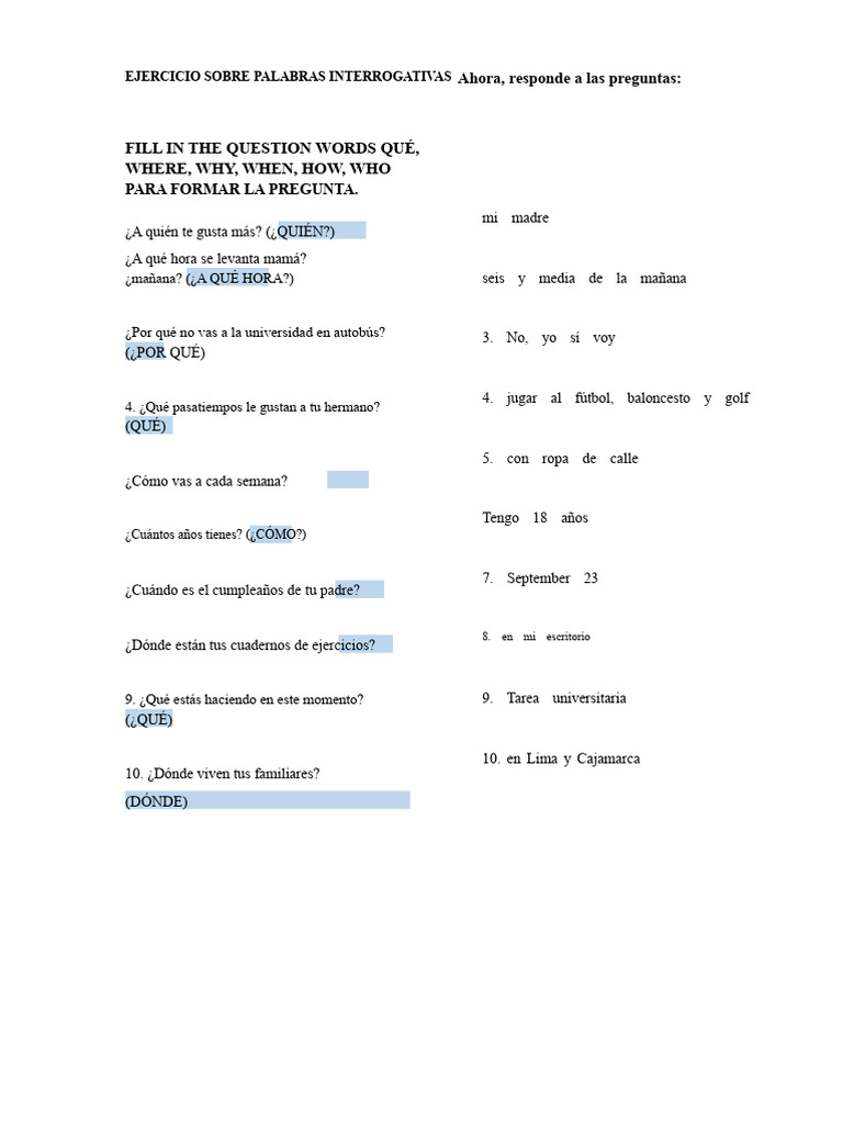 TV - Ejercicio Sobre Palabras Interrogativas | PDF