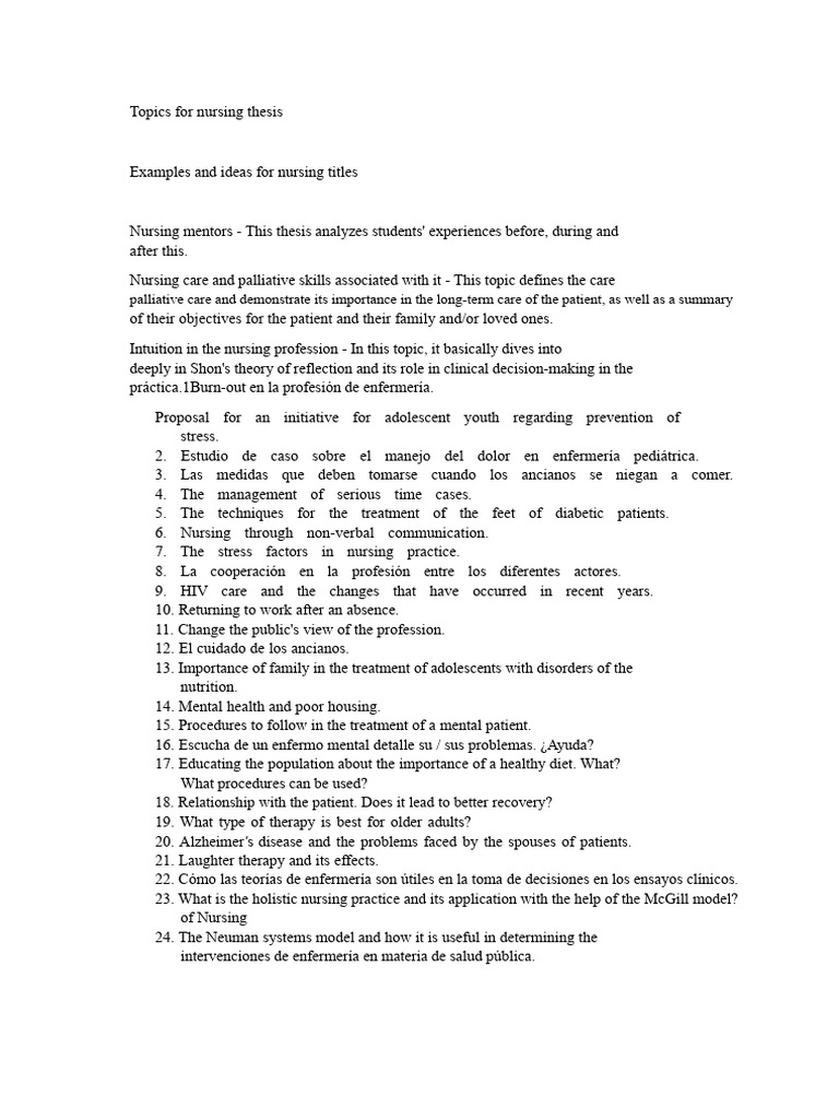 Topics For Nursing Thesis | PDF | Occupational Safety And Health ...