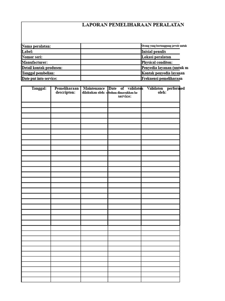 Buku Log Pemeliharaan Peralatan Template | PDF