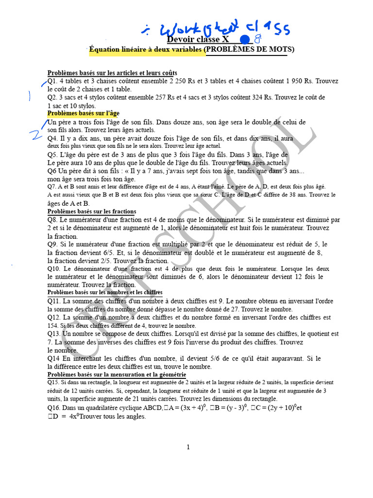 Problèmes mathématiques de classe X | PDF | Mathématiques élémentaires ...
