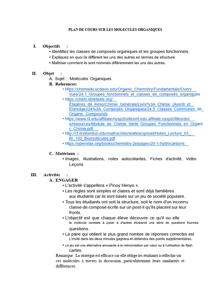 Plan de cours sur les molécules organiques | PDF | Amide | Chimie