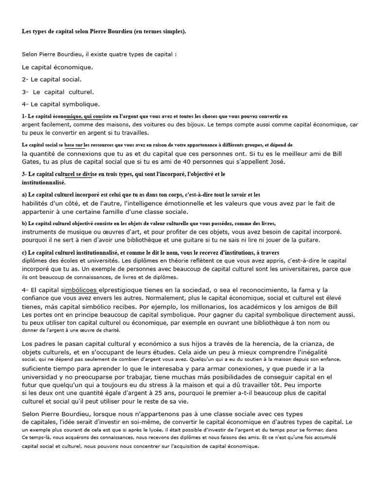 Types de capital selon Bourdieu expliqués | PDF | Capital (Économie ...