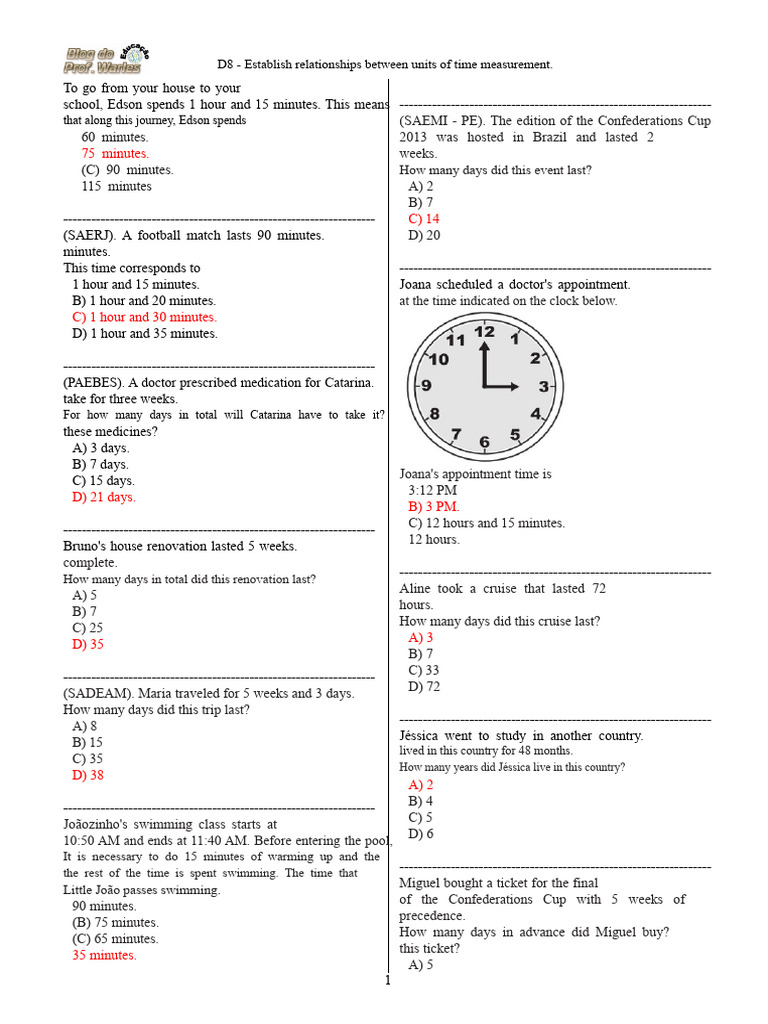 D8 (5th GRADE - Math) - Measure of Time | PDF