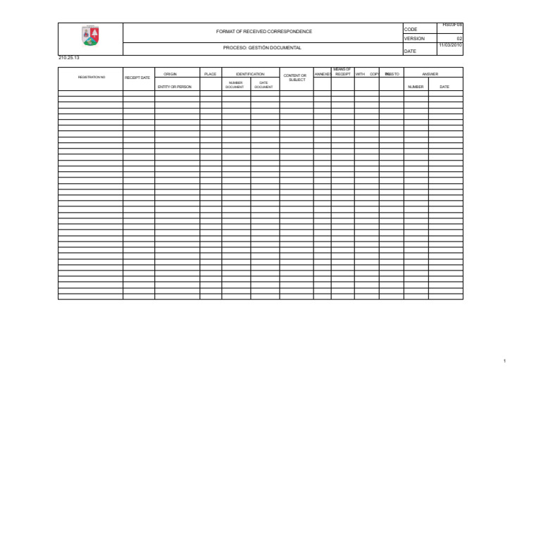 10 Format For Incoming Correspondence Registration | PDF