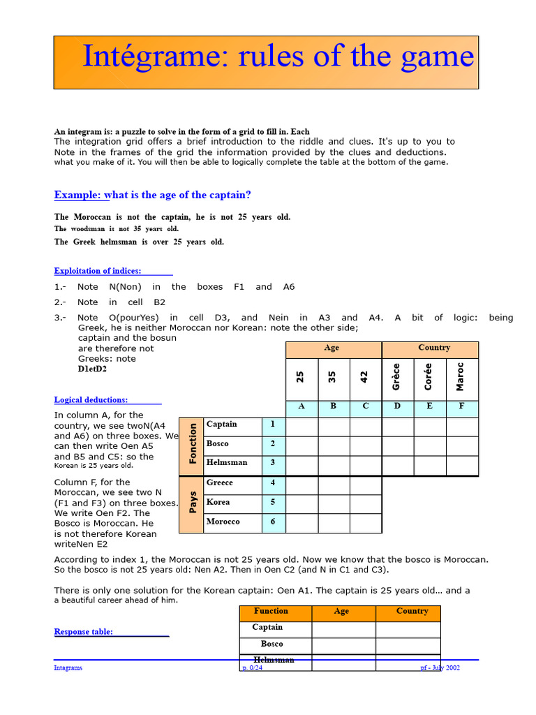 Intégrame Puzzle Game Rules and Examples | PDF