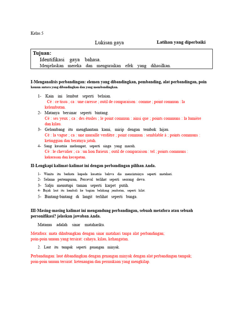 gaya bahasa - Latihan yang telah diperbaiki | PDF