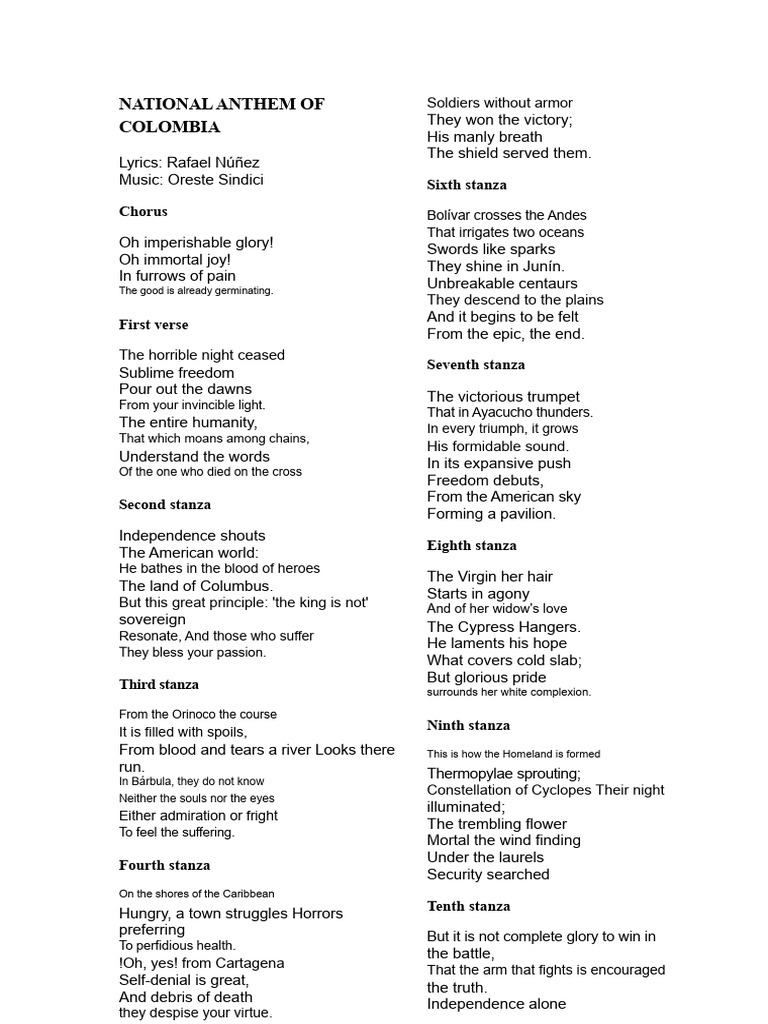 National Anthem of Colombia | PDF