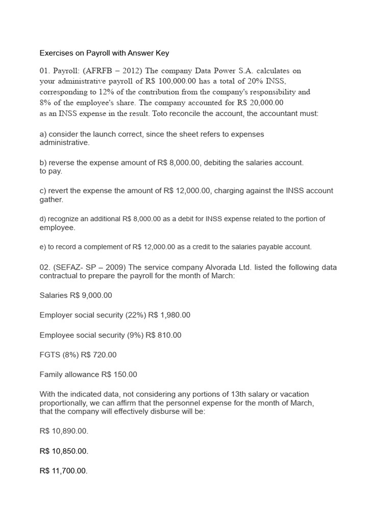 Payroll Exercises with Answer Key | PDF | Payroll Tax | Economies
