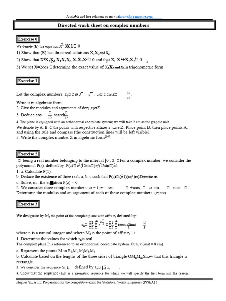 work-sheet-on-complex-numbers-competition-issea-1 | PDF | Equations ...