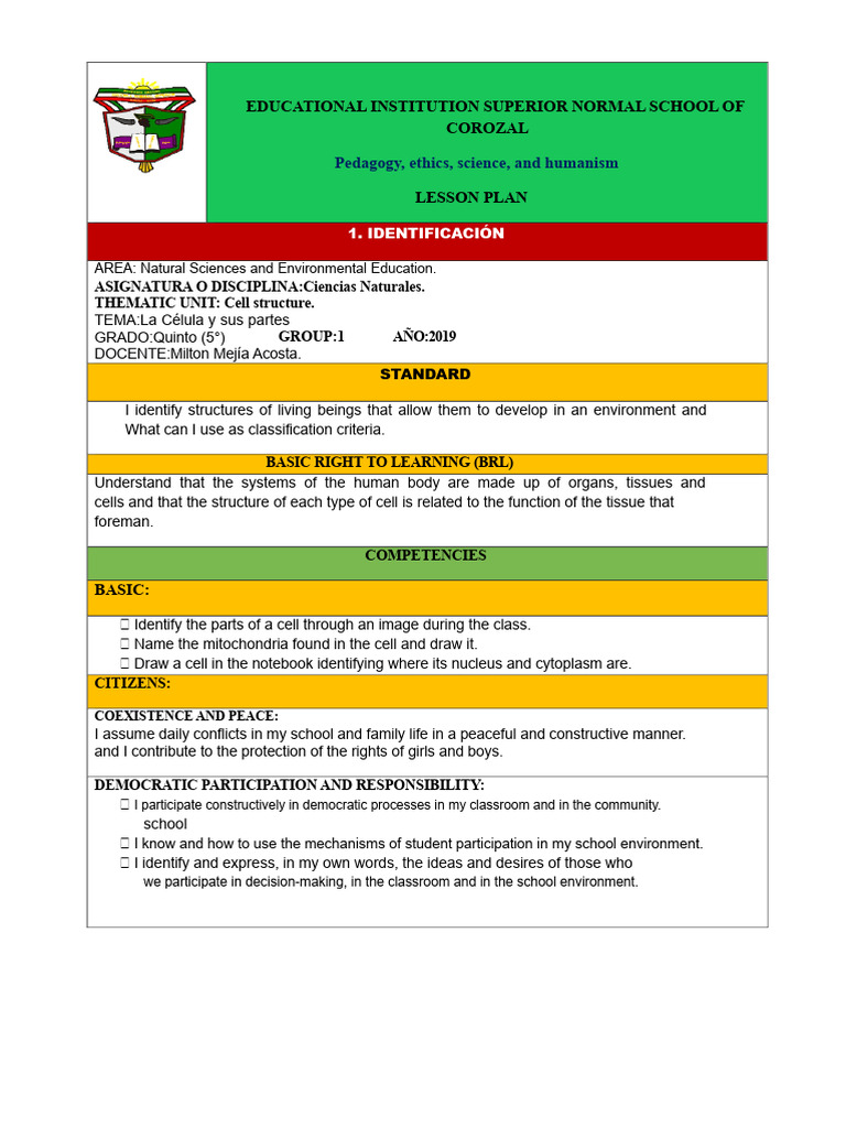 Lesson Plan The Cell | PDF | Endoplasmic Reticulum | Cell (Biology)