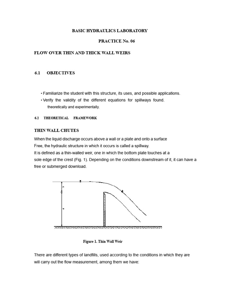 Practice No. 6 FLOW OVER THIN AND THICK WALL WEIRS | PDF | Discharge ...