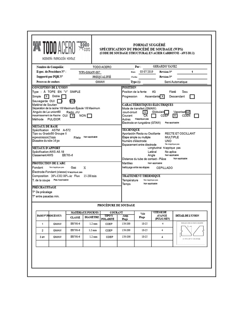 Spécification WPS GMAW pour acier ASTM A-572 | PDF | Soudage | Construction