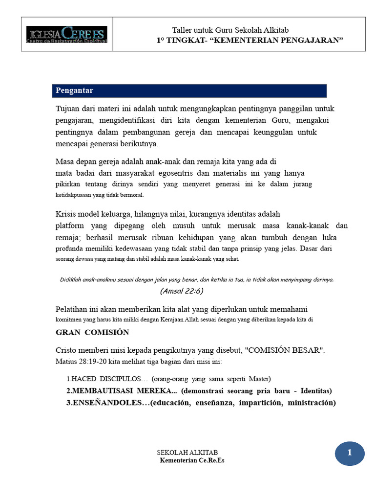 Pelatihan Pengajaran untuk Guru Alkitab | PDF