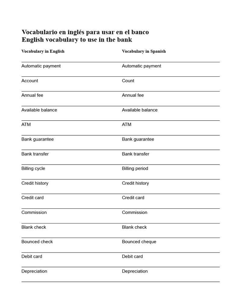 English Banking Vocabulary Guide | PDF | Banks | Cheque