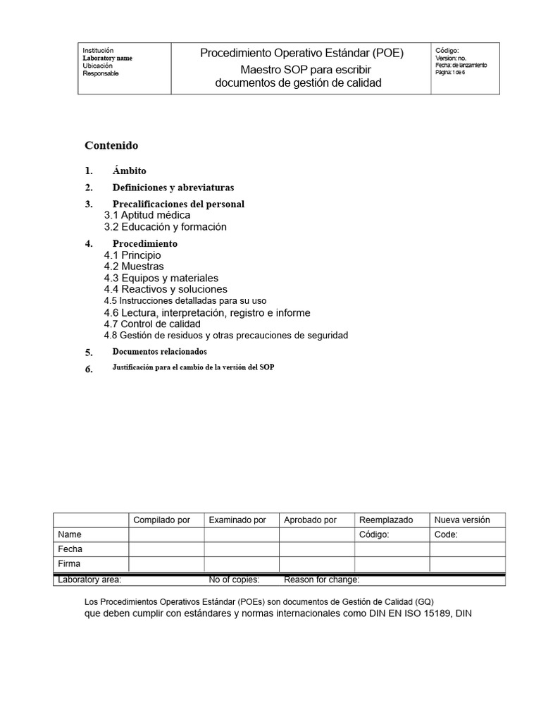 SOP Maestro para Gestión de Calidad en Laboratorios | PDF ...