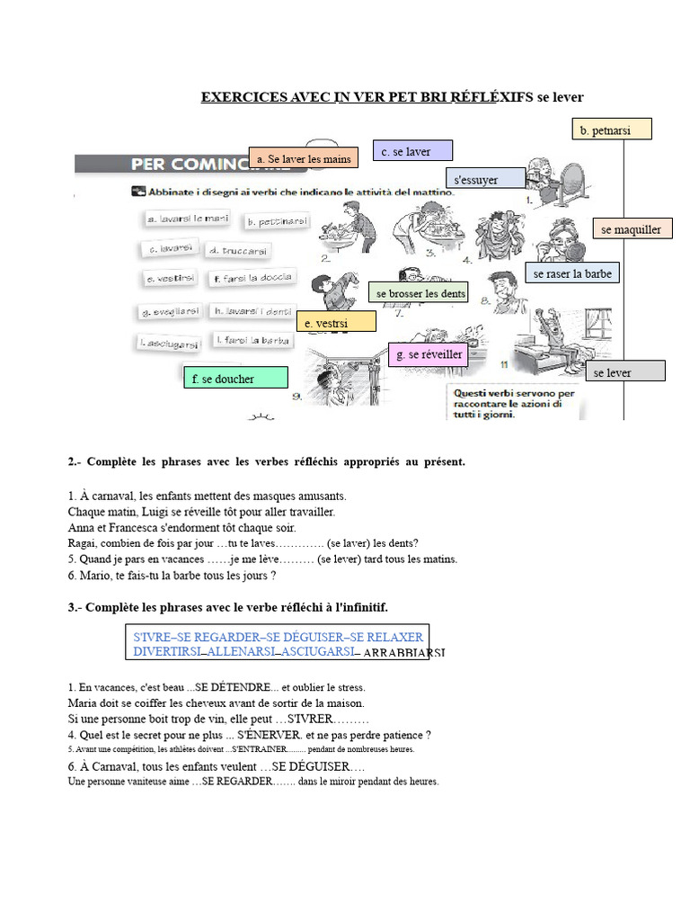 Exercices de verbes réfléchis en français | PDF