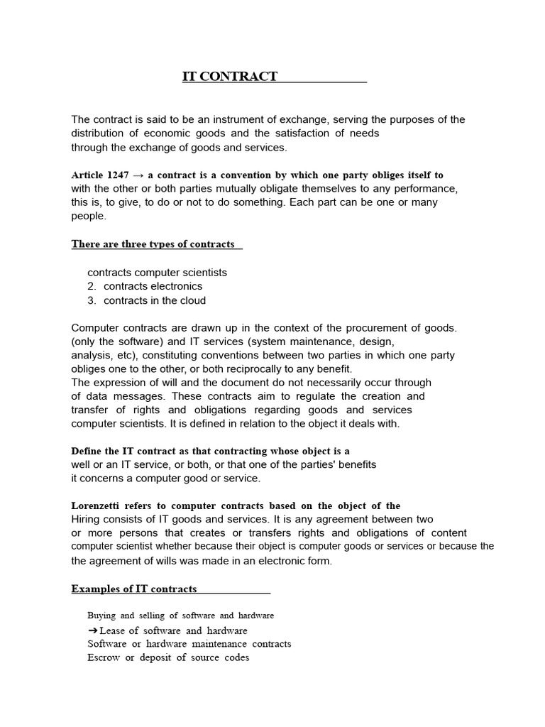 Overview of IT Contracts and Regulations | PDF | Lease | Software