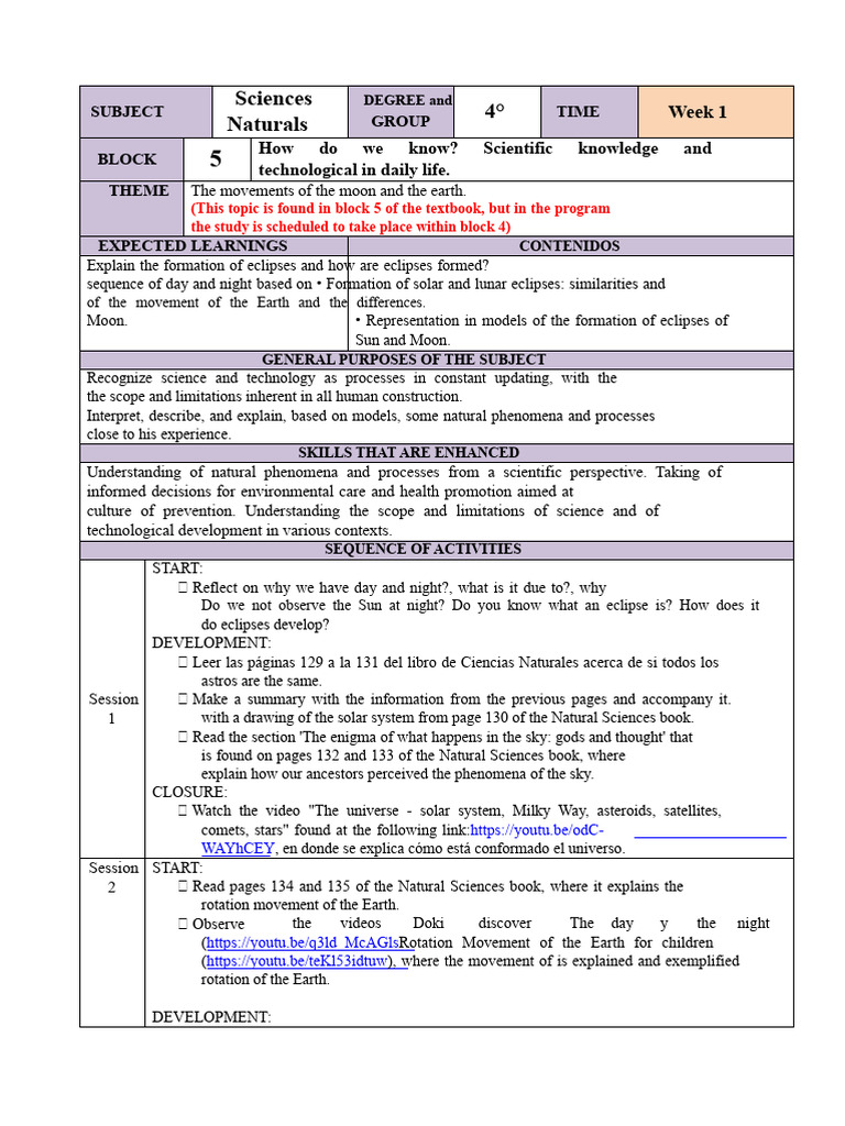 April - 4th Grade Natural Sciences (2020-2021) | PDF | Eclipse | Moon