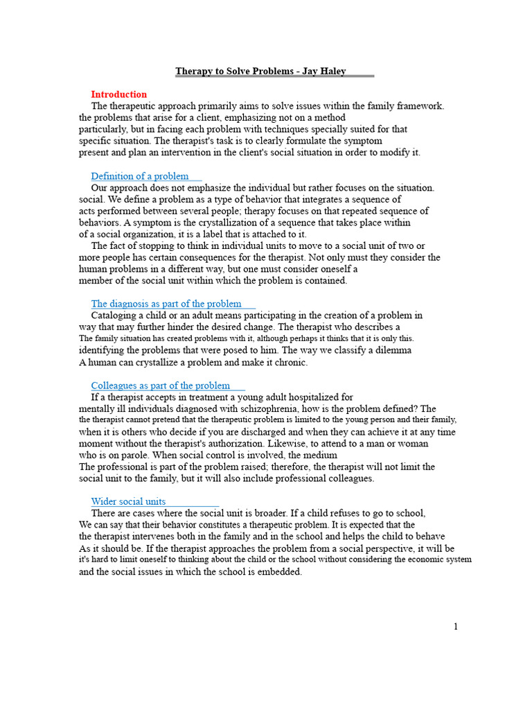 Therapy To Solve Problems Haley | PDF | Psychotherapy | Information
