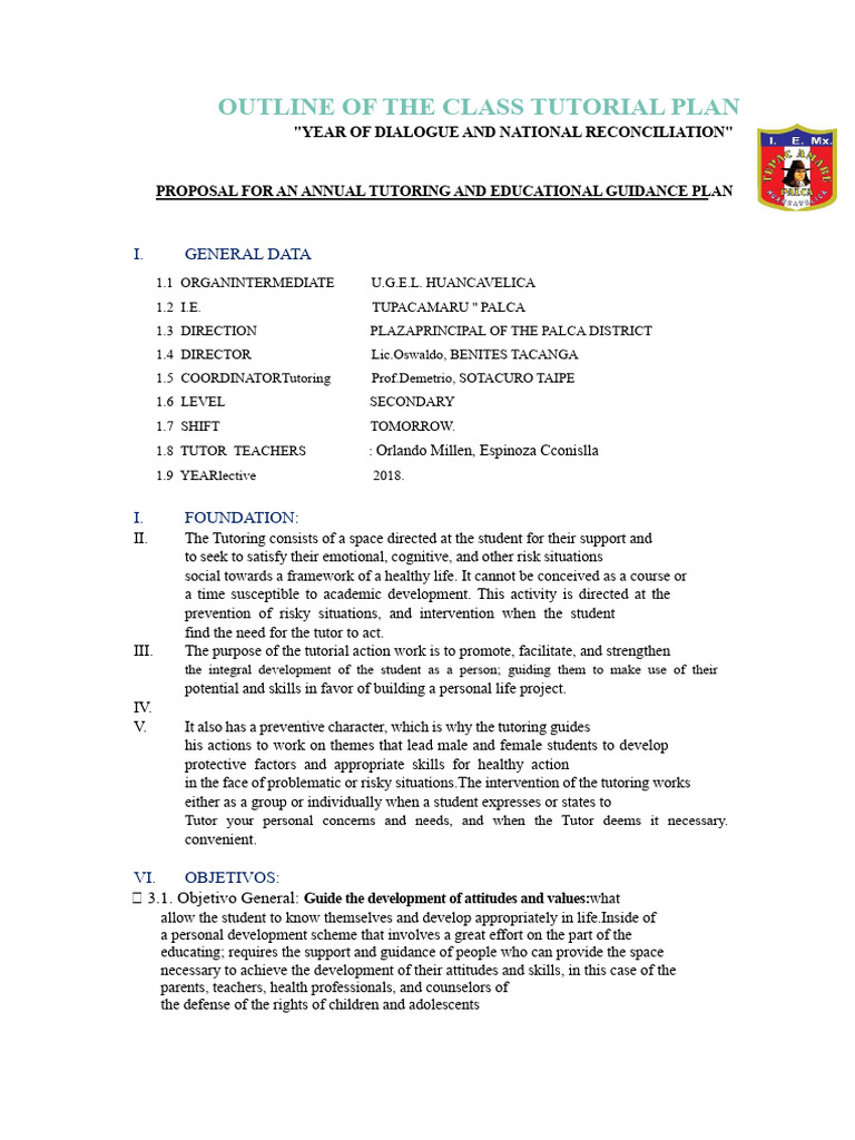 Classroom Tutorial Plan Outline | PDF | Adolescence | Attitude (Psychology)