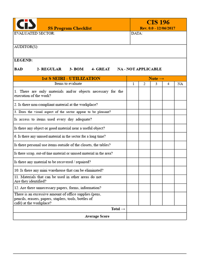 5S Checklist | PDF