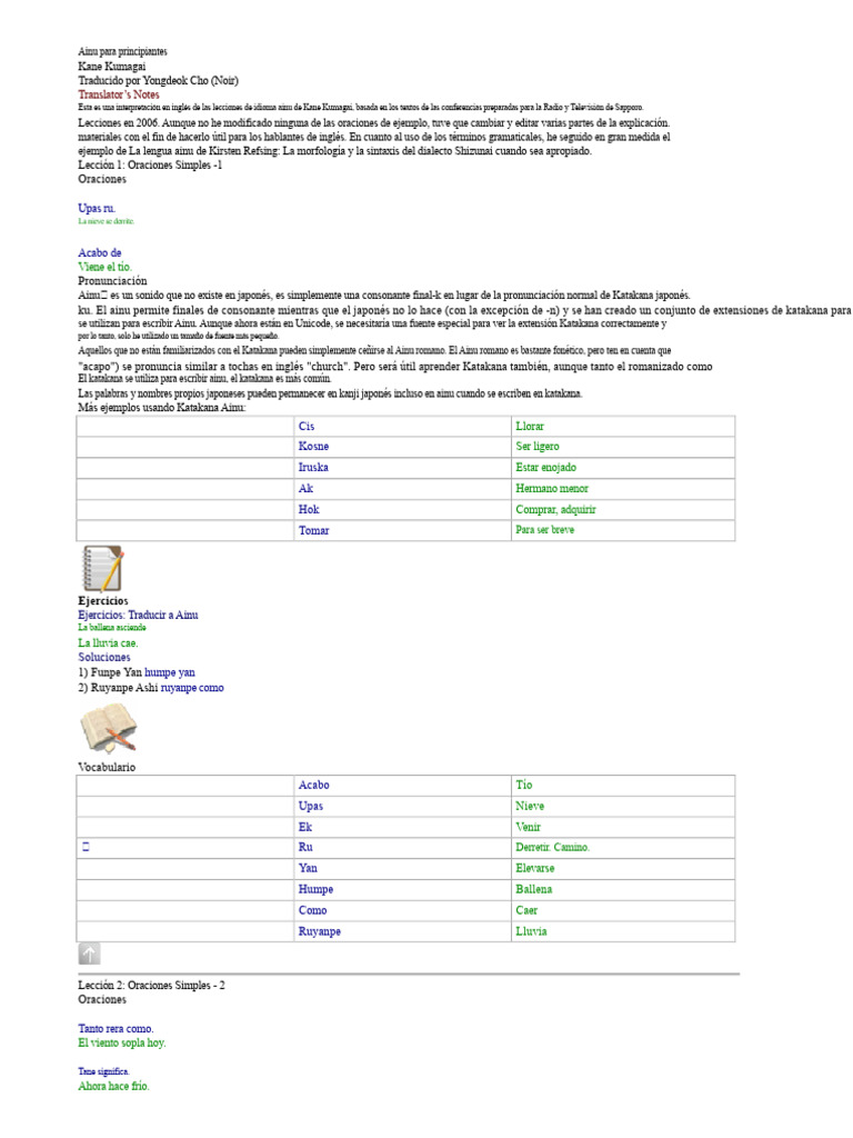 ''Ainu para Principiantes'' (Unilang, 2009) | PDF | Idioma japonés | Verbo