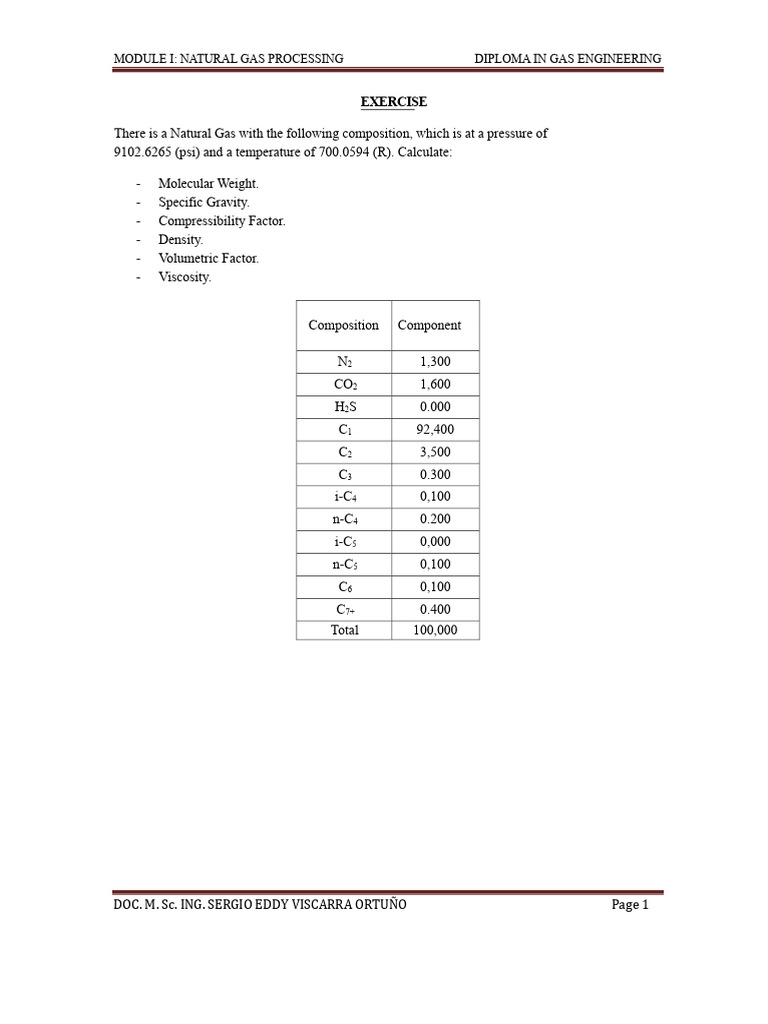 Exercise Physical Properties of Natural Gas - State Equation | PDF ...