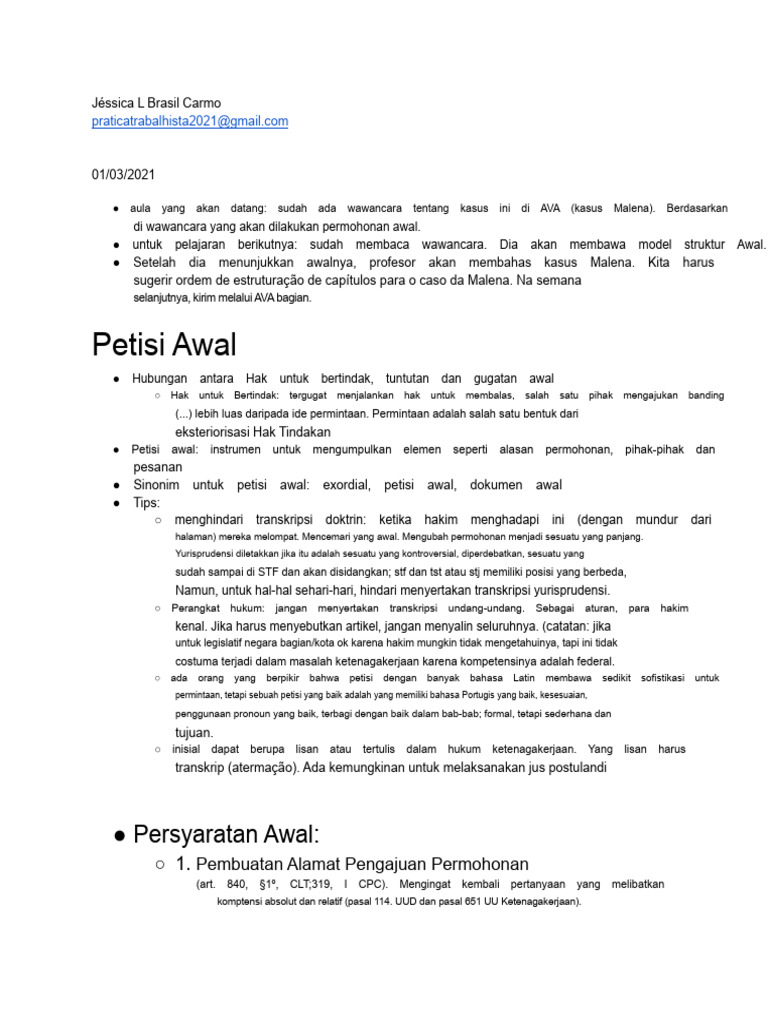 Panduan Penyusunan Petisi Awal Hukum Ketenagakerjaan | PDF