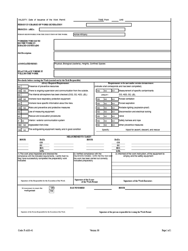 Work Permit Validity and Safety Checklist | PDF | Safety | Occupational ...