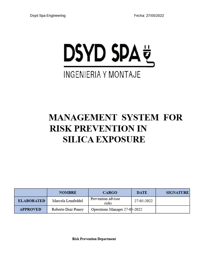 Silica Exposure Risk Management Plan | PDF | Lung | Particulates