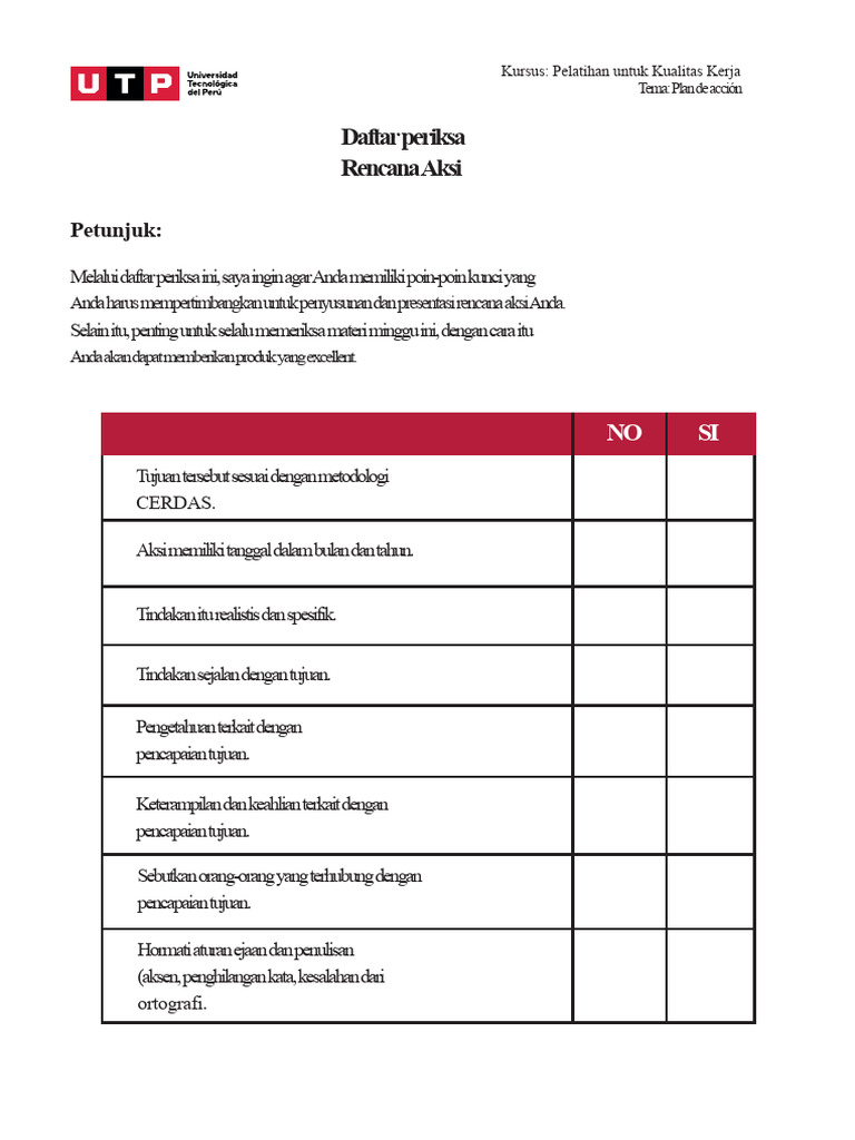 S10 - Format - List Checklist-Action Plan | PDF