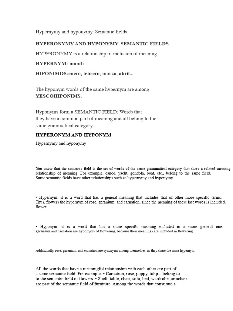 Hypernymy and Hyponymy | PDF