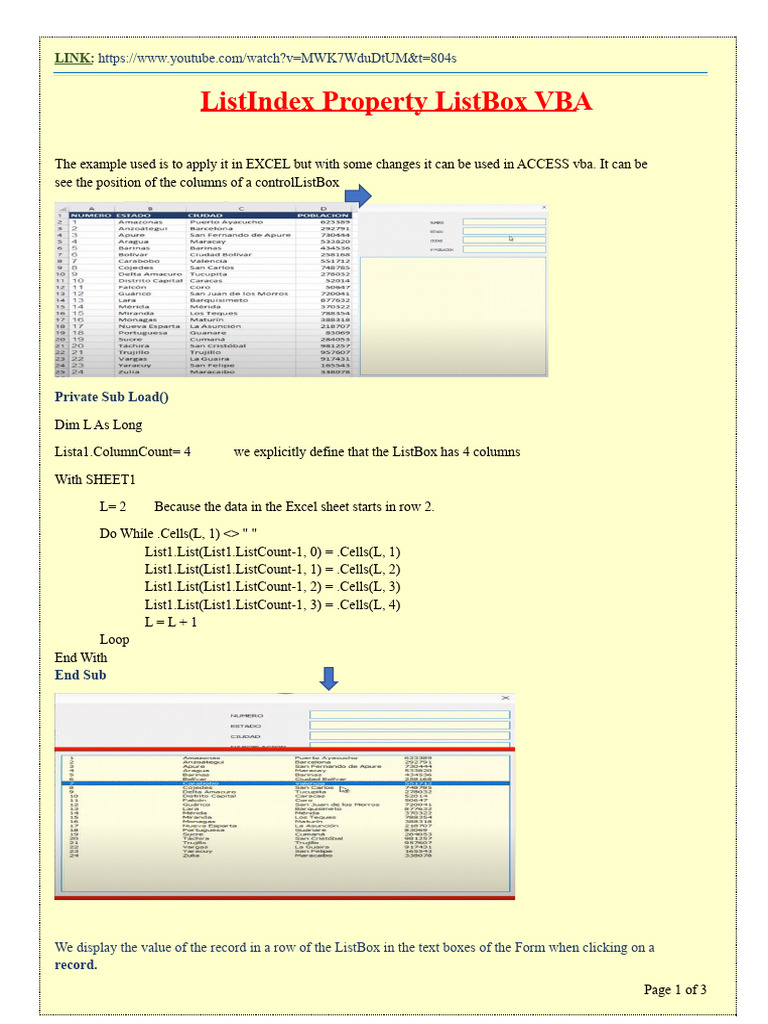 Property ListIndex ListBox VBA | PDF